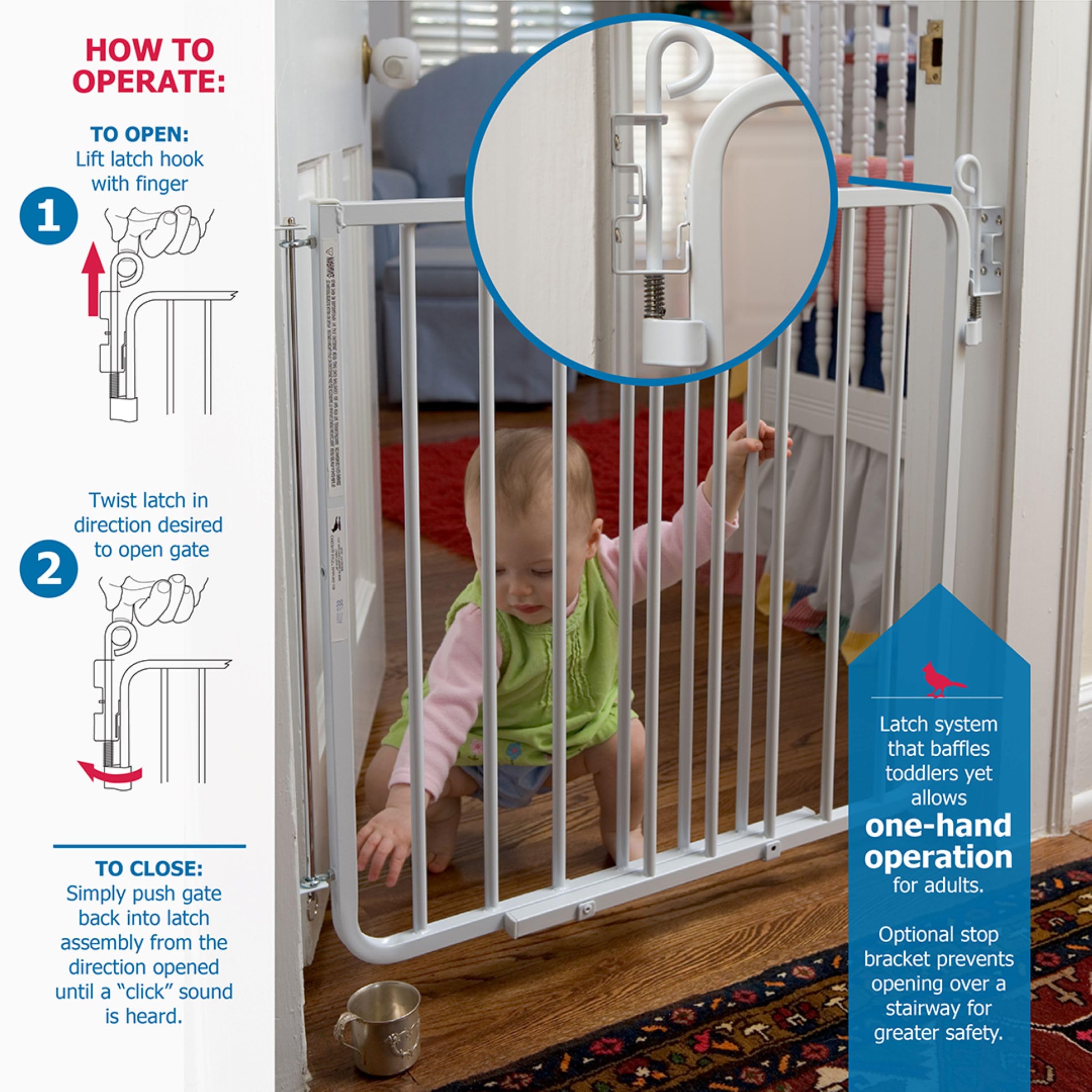 Cardinal Gates MG15 Auto-Lock Baby Gate - Adjustable Indoor Dog Gate - Aluminum Safety Gate for Kids & Pets - 26.5 to 40.5 Inches Wide - White