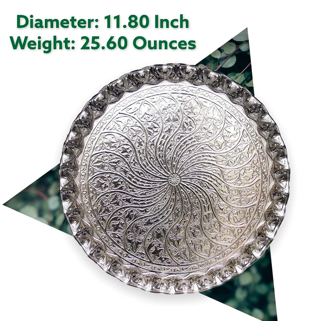 Alisveristime Turkish Ottoman Coffee Tea Serving Tray β 11.8 Inches, Wavy Zamac Tray with Traditional Motifs, Available in Five Color Variations (Silver)