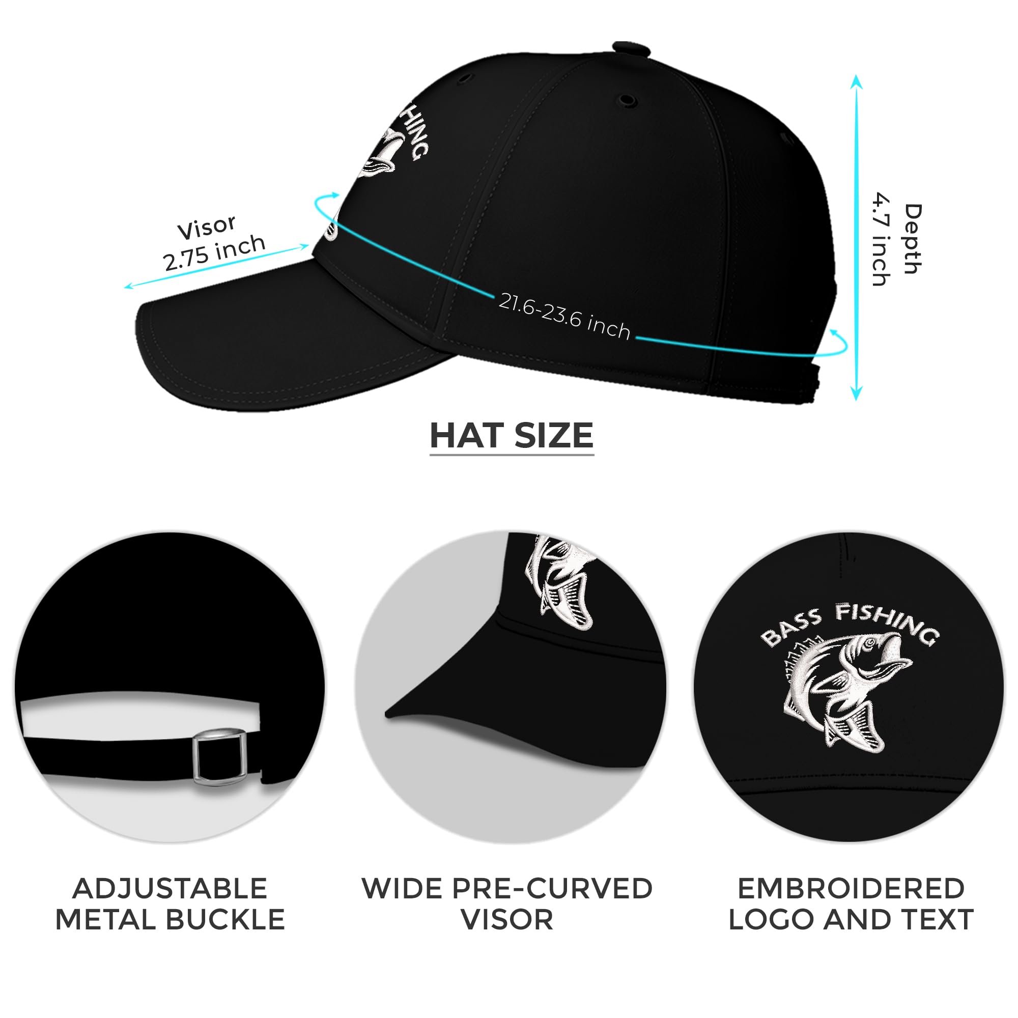 3D Printed Custom Bass Fishing Snapback Hat Fishman Baseball Cap Gift for Fisherman Multicolor