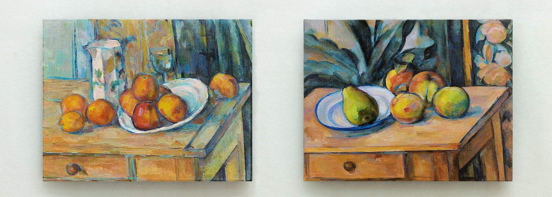 3D Textured Floating Art Set of 2, Still Life with Apples & Still Life with Milk Jug and Fruit by Paul Cezanne Ready to Hang (14"x11")