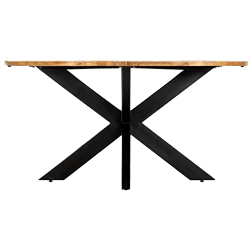 CHARMMA Dining Table Round,Solid Mango Wood Kitchen & Dining Room Round Tables for Farmhouse Kitchen Room Decor, Powder Coated Iron Leg,59.1" Dia