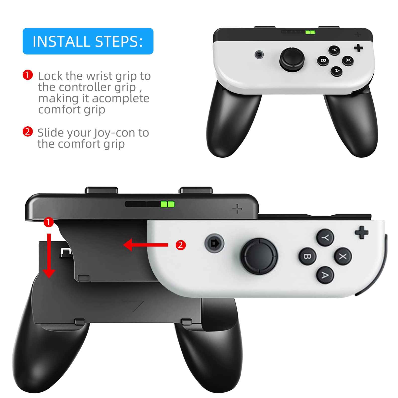 AKNES Swtich Joy Pad Grips Compatible with Nintendo Switch & Switch OLED Controllers, Ergonomic Comfort Switch Hand Grips, Wear Resistant Game Controllers Handle Kit for Switch (2 Packs) Black