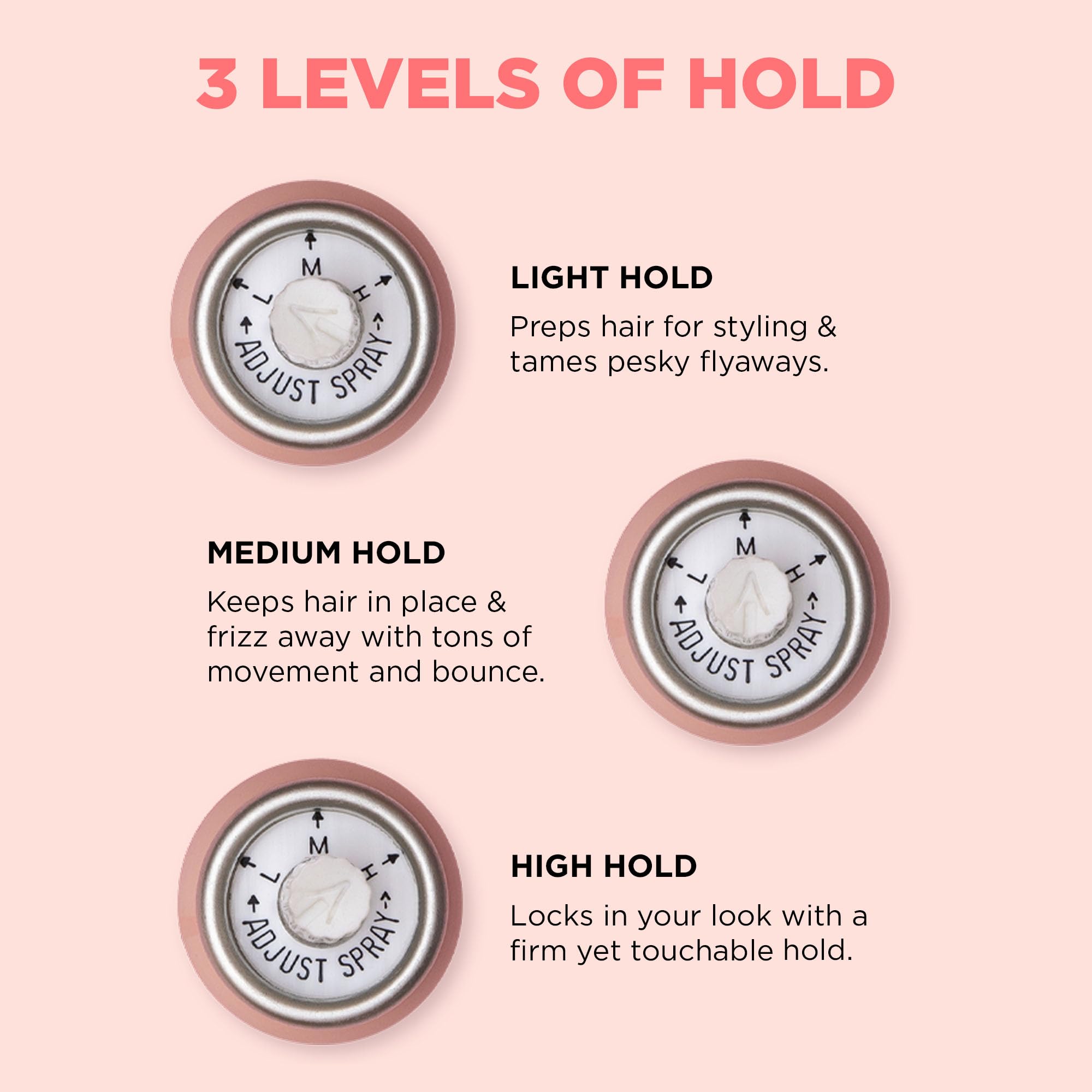 HOLD.ME Three-Way Hairspray by DESIGNME | Hairspray with Light, Medium, & High Hold Options | Extra Hold Hair Spray with Thermal Protectors & Vitamin B5 | Scented Hair Setting Spray, (9.5 Oz)