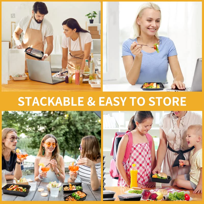 Meal Prep Containers, 28oz 15 Pack Extra-thick Food Storage Containers with Lids, Reusable Plastic Bento Lunch Box, Disposable Bento Box, BPA Free, Stackable, Microwave/Dishwasher/Freezer Safe…