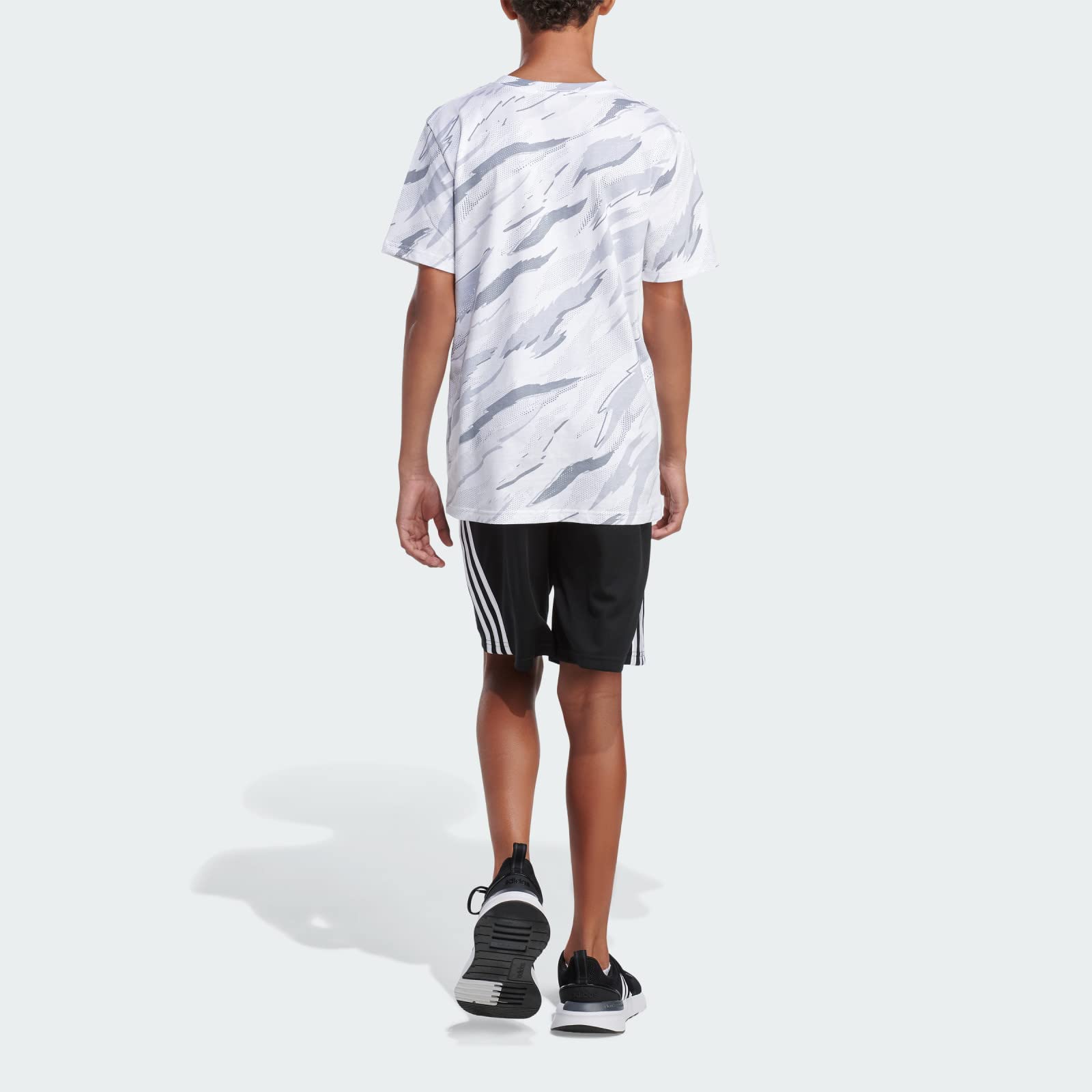 adidas boys Short Sleeve Tiger Camo All Over Print Tee T Shirt, Black, Medium US