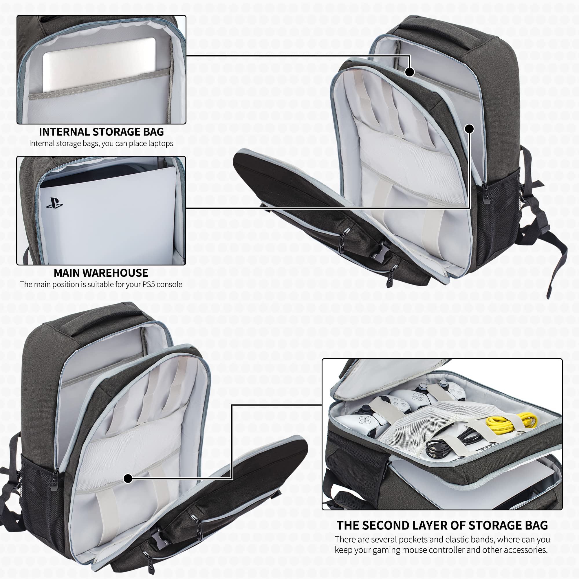 AKOZLIN Travel Gaming Console Backpack Compatible with Play Stantion 5 4 PS5/PS4/PS4 Pro/PS4 Slim/Xbox One XS Double Layer