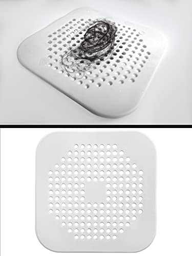 AG COMPANY 1 Pc white Rubber Silicone Square Sink Strainer Bathroom – Best Protection Flat Strainer Stopper with Suction Cups - Filter Shower Drain Cover Stall - Bathtub Hair Catcher Drain Covers.