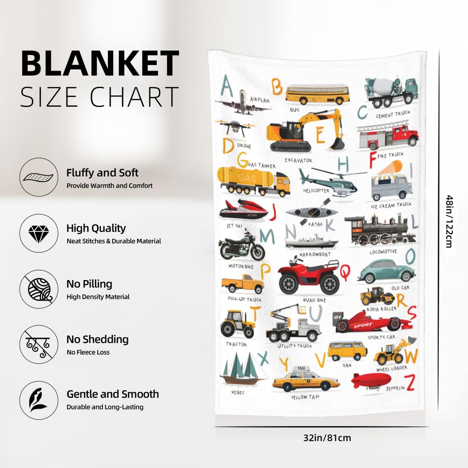 Animal Alphabet Throw Blanket (32x48 inches) Soft Lightweight Blanket Plush Cozy Throw for Kids Girls and Boys