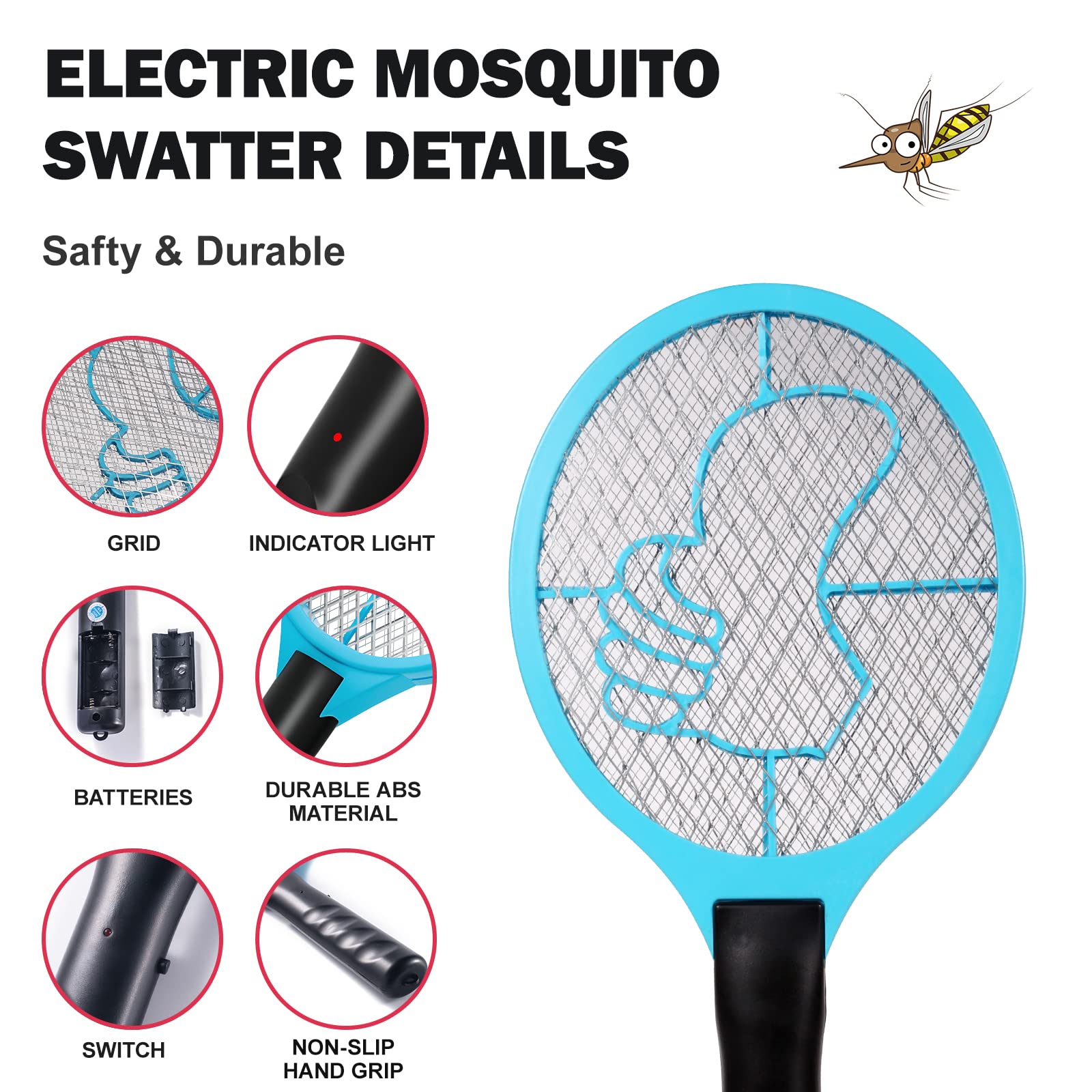 SUPERDRIVE Bug Zapper 2 Pack 3000 Volts Electric Fly Swatter Fly Killer Racket for Indoor and Outdoor 2AA Batteries not Included,Circularā¦
