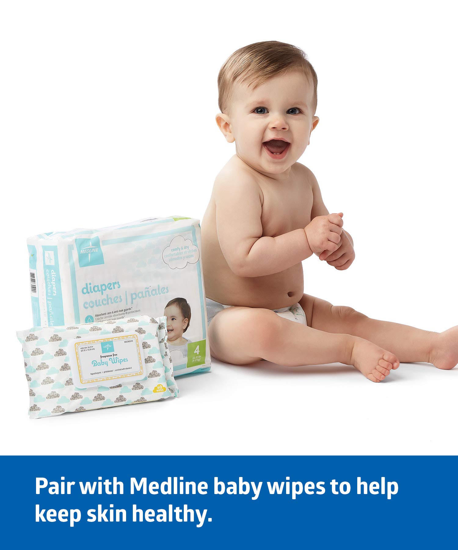 Medline Premium Disposable Baby Diapers, Absorbent & Ultra-Soft for Delicate Skin, Size 7 (41+ lbs), Pack of 25