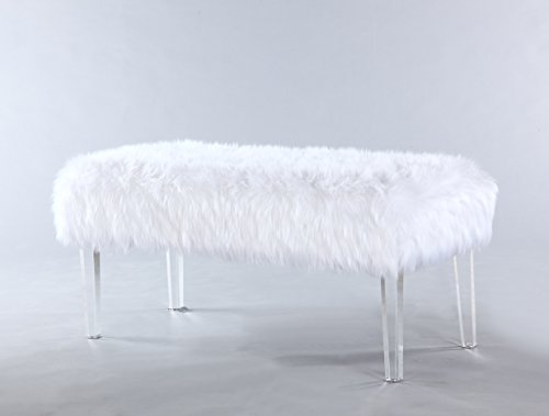 Iconic Home Trento Modern Contemporary Faux Fur Acrylic Leg Bench, White