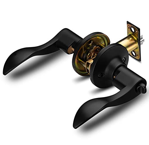 Berlin Modisch Entrance Lever Door Handle [Lock with Two Keys] for Office or Front Door with a Iron Black Finish, Reversible for Right & Left Side, Entry Lever Classic Series