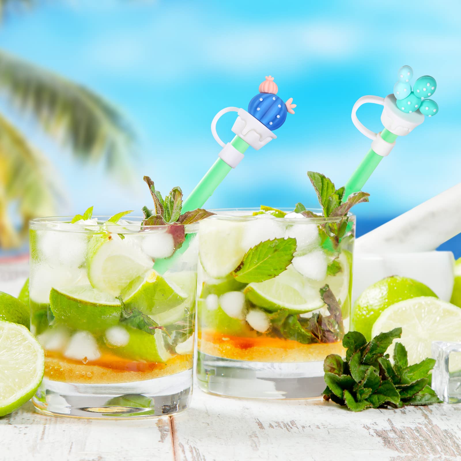 ABOOFAN 6pcs Silicone Straw Tips Cover Reusable Drinking Straw Tips Lids Cute Cactus Shape Straw Plugs for Straws