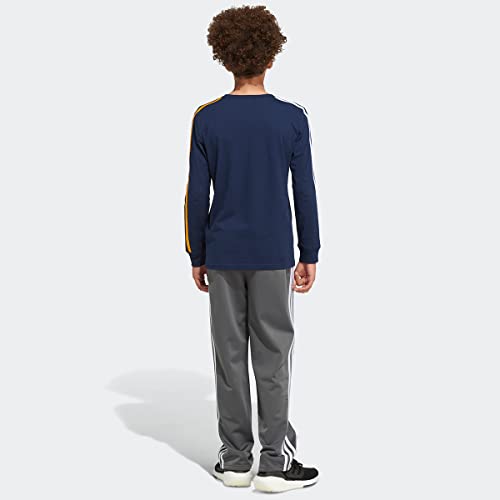 adidas Boys' Long Sleeve Split 3-Stripes Tee, Collegiate Navy with Semi Solar Gold, X-Large (18/20)