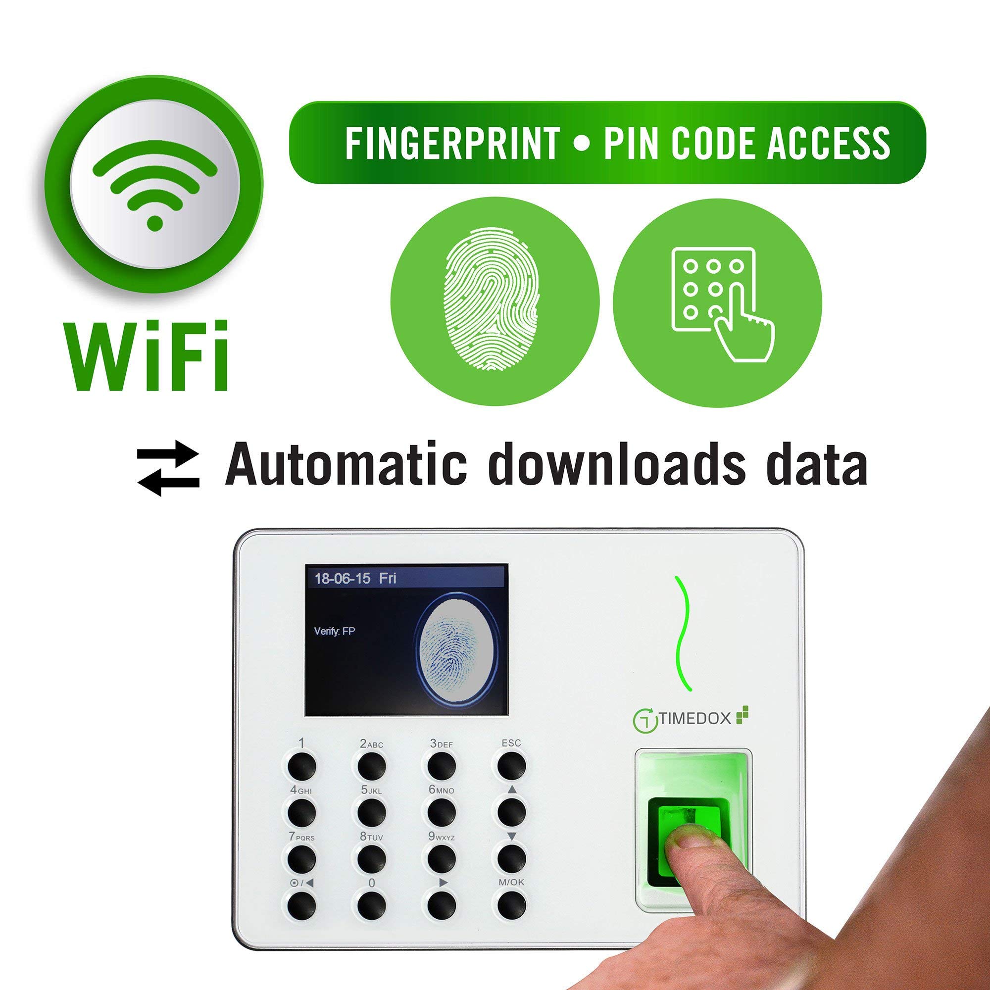 Timedox Silver Snow WiFi Biometric Fingerprint Time Clock Bundle, Including Software, 0 NO Monthly Fees, 180 Days Live Support, Free Unlimited Backup and Storage, 2-Yr Warranty