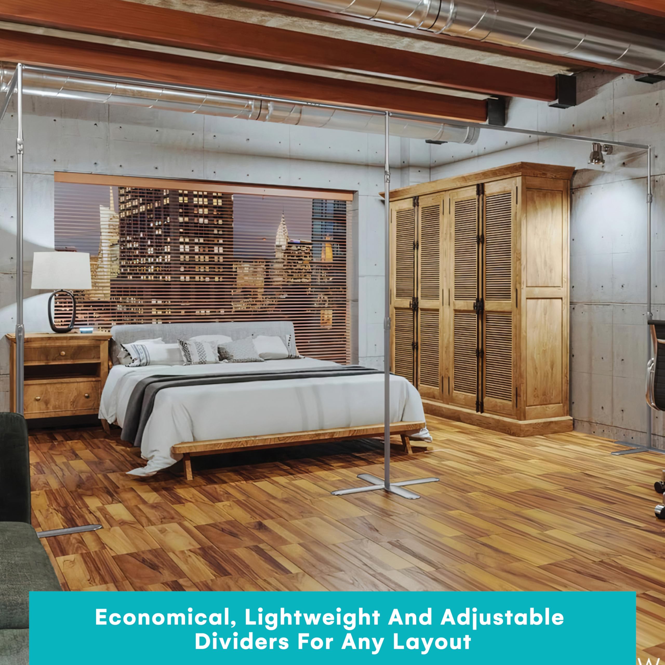 Adjustable Room Divider Rod - 7ft 6in to 12ft Wide, Silver - Perfect for Studio Apartments, Offices, and Bedrooms - Retractable and Freestanding