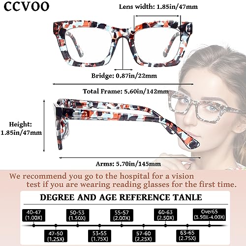CCVOO 6 Pack Oprah Style Reading Glasses for Women Blue Light Blocking Computer Square Readers with Spring Hinge Men (A2 Mix, 2.0)