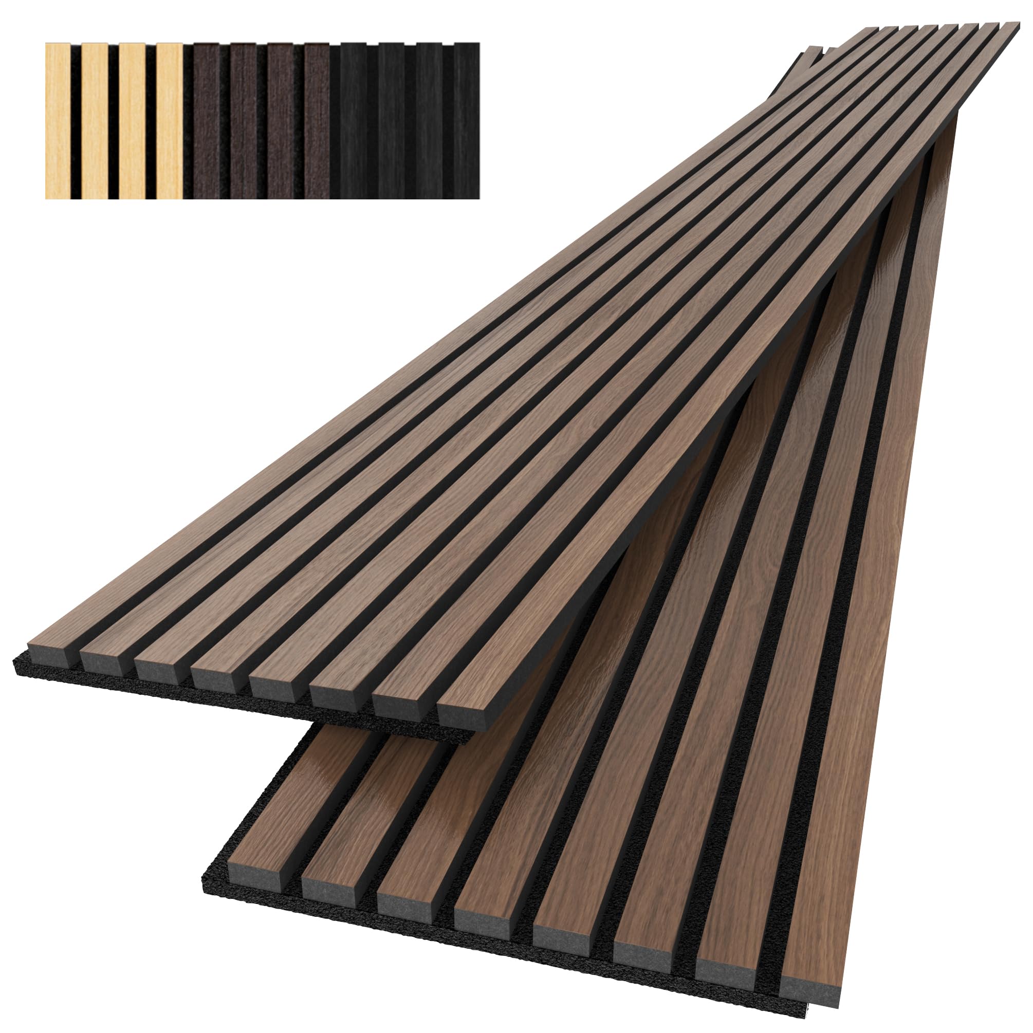 Acoustic Wood Wall Panels, 2-Pack 94.5" x 12.6" Soundproof Wall Panels, Wood Slat Wall Panels for Wall Decor, Walnut