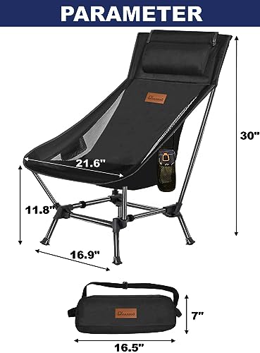 DRAXDOG Camping Chair, 2 Way Compact Backpacking Chair, Portable Folding Chair, Beach Chair with Side Pocket, Lightweight Hiking Chair 0011 (Coffee)