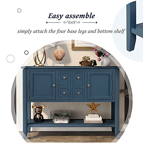 Anwick Buffet Sideboard, Wood Storage Cabinet, Console Table with Storage Shelf, 4 Drawers and 2 Cabinets, Wood Buffet Server for Living Room Kitchen Dining Room (Navy)