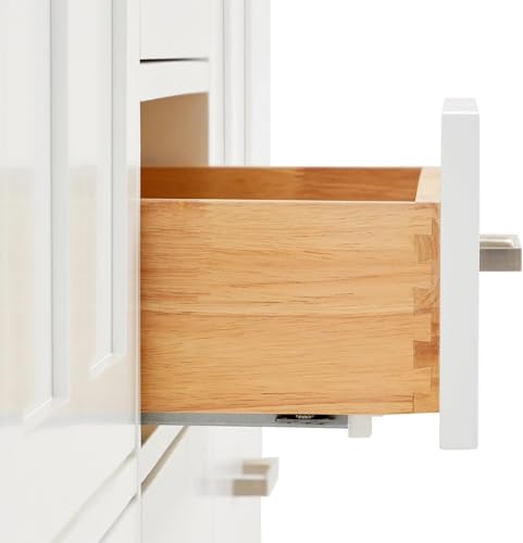ARIEL Cambridge 42 Inch Bathroom Vanity with Sink, White Bathroom Vanity, Solid Wood Vanity Base Cabinet, Carrara White Quartz 1.5" Edge, Rectangular Single Sink, 2 Soft Closing Doors, 5 Drawers