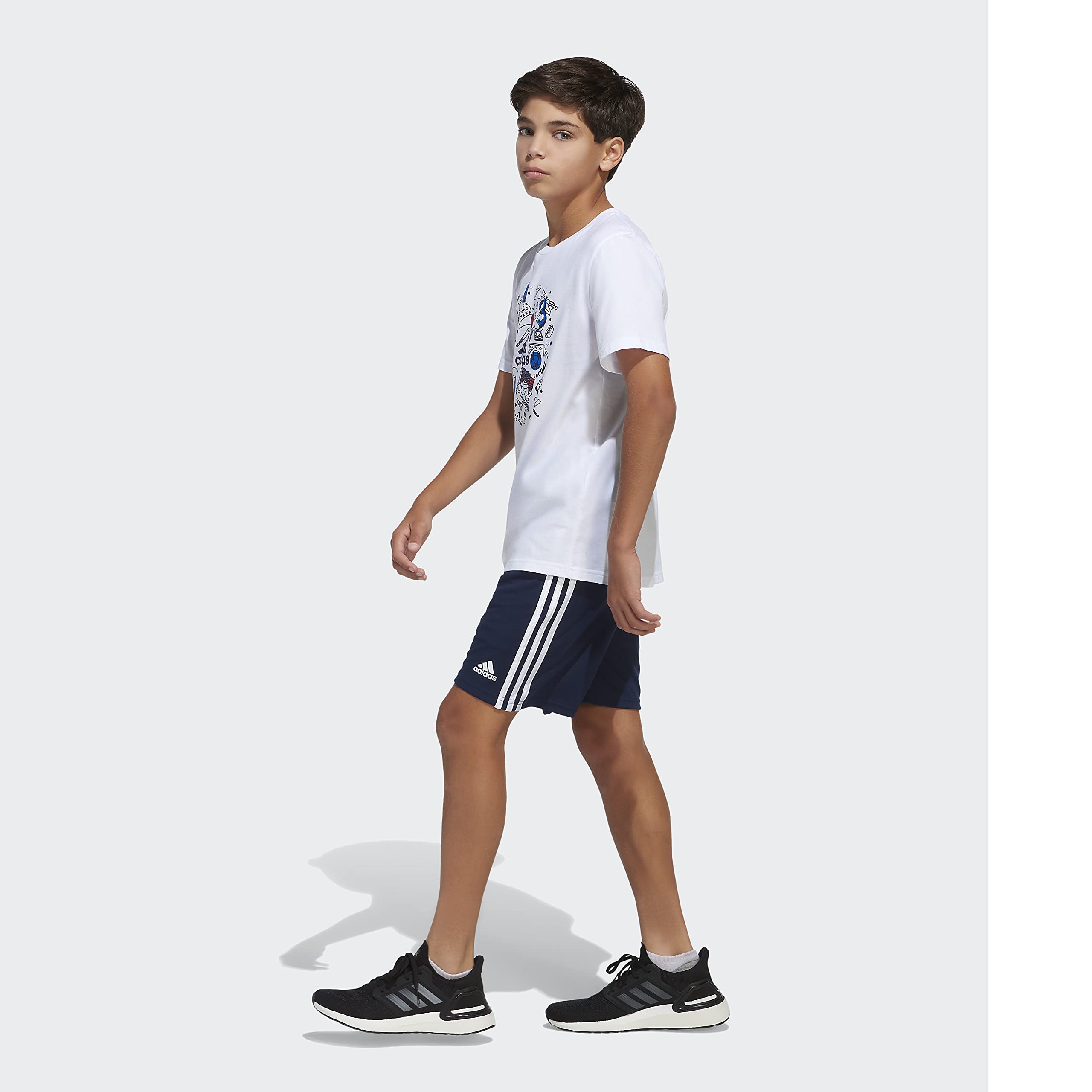 adidas Boys' Short Sleeve Americana Tee, White with Collegiate Navy, 4T