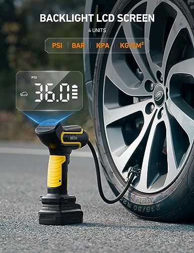 AstroAI Tire Inflator Air Compressor Cordless with 20V Rechargeable Li-ion Battery 150 PSI Portable Handheld Air Pump with 12 V Car Power Adapter for Cars Motorcycles LS40791(C1)