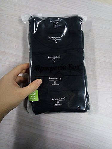 ROMPERINBOX Unisex Solid Black Baby Bodysuit 0-24 Months Multi-packs Interlock 195 Gsm (0-3M, Black 5 Pack)