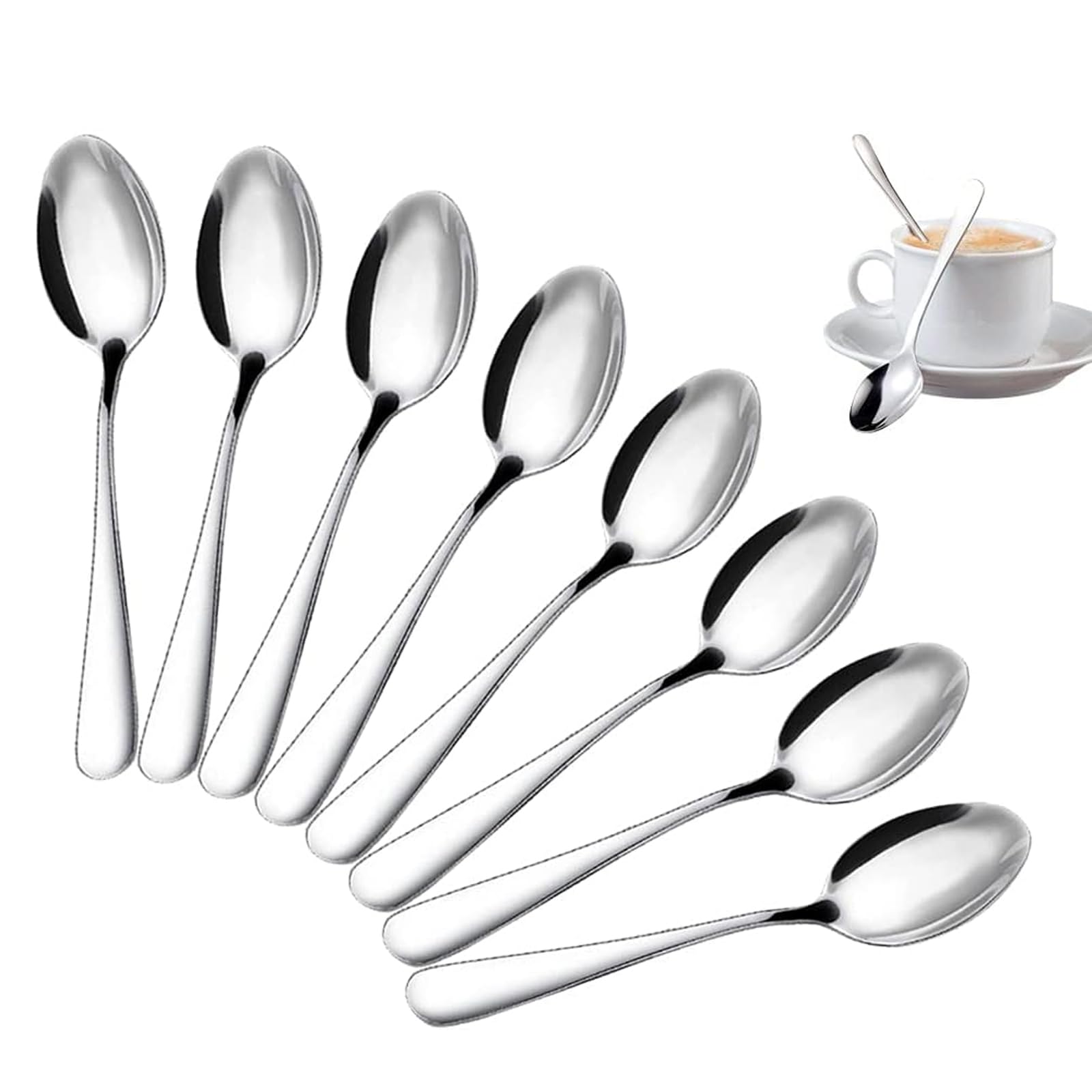 8 Piece Demitasse Espresso Spoons,4.7 Inches,Mini Coffee Spoons, 18/10 Stainless Steel Small Spoons for Dessert, Set of 8,Dishwasher Safe (Silver)