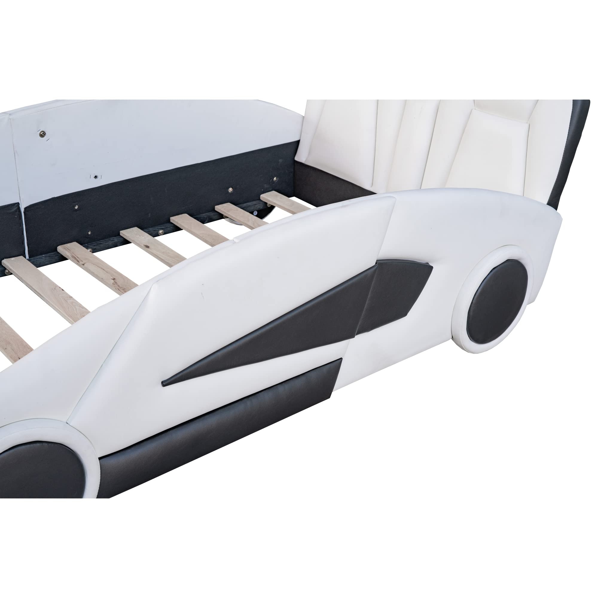 ACQCA Twin Size Car-Shaped Platform Bed with Wheels,Automotive Design Bed Frame w/Rails and Slat Support for Kids Boys Girls Teens, Easy Installation, Gray