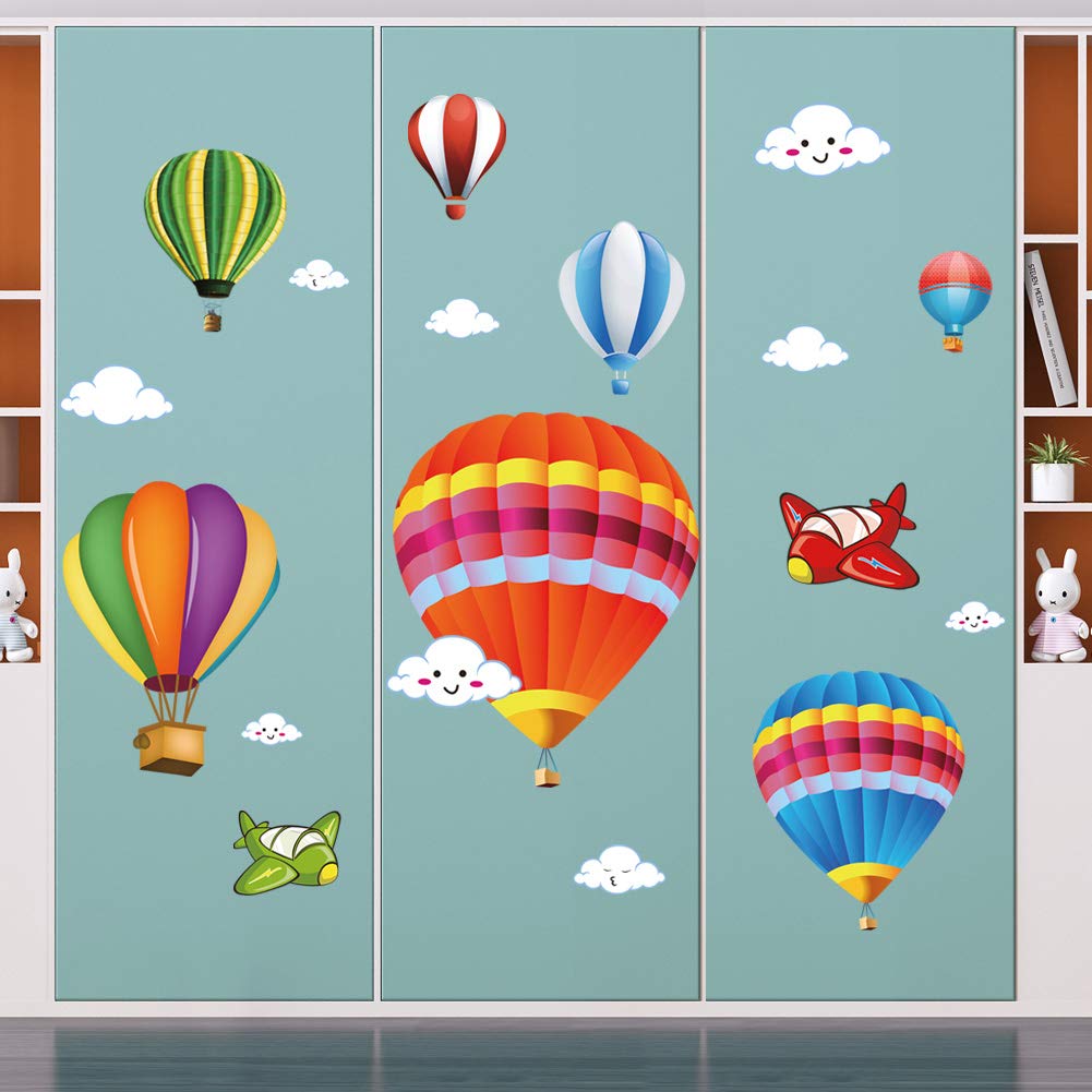 Amaonm Removable Creative 3D Hot air Balloon Aircraft and Smile Clouds Wall Decals Kids Room Wall Decorations Art Decor Stickers Nursery Decor 3D Art Decal Bedroom Bathroom Sticker