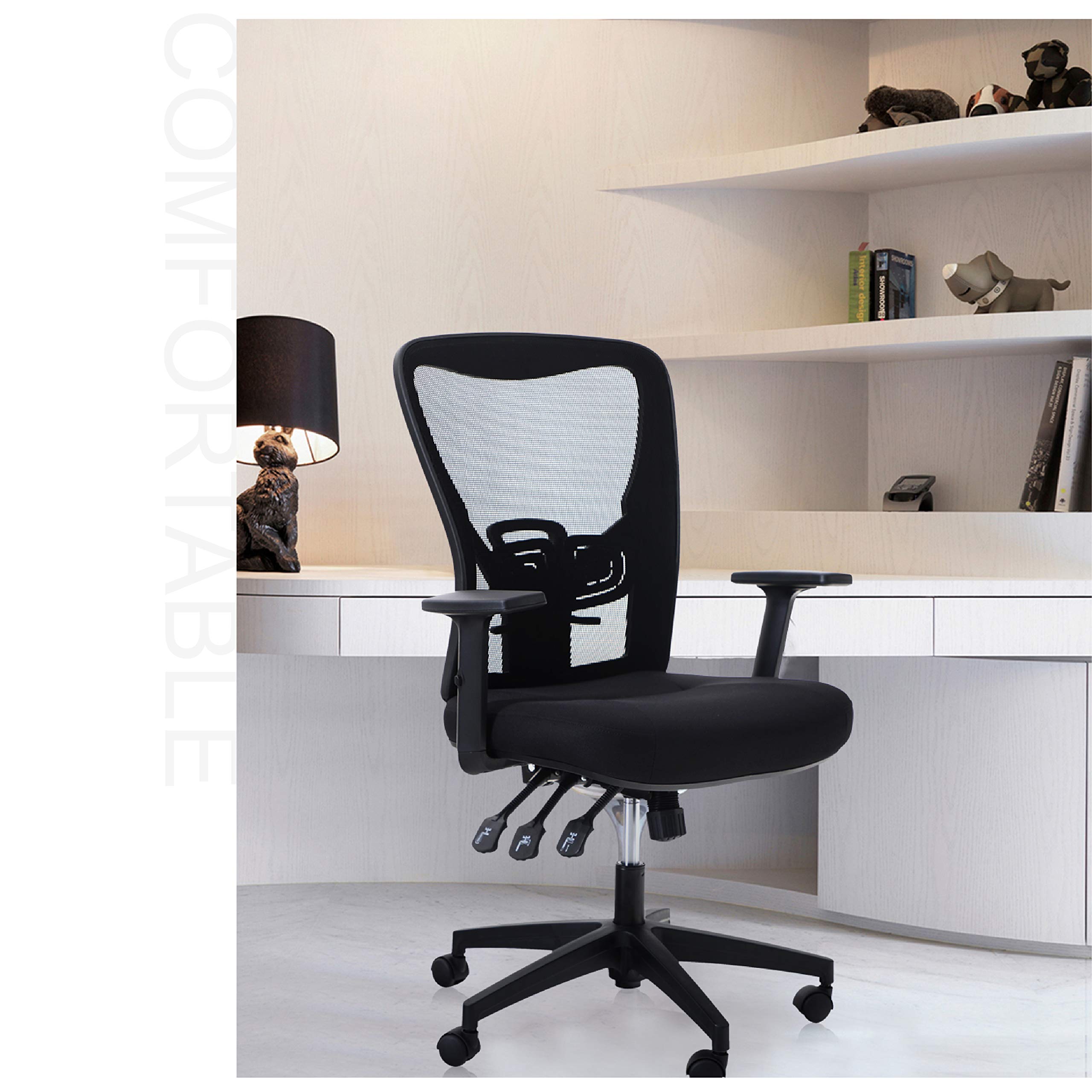 ALPHA HOME Office Chair Ergonomic Home Desk Chair Mid Back Mesh Computer Task Chair with Lumbar Support Executive Stool with Adjustable Armrest & Seat Cushion Rolling Swivel Desk Chair-Capacity 300LBS