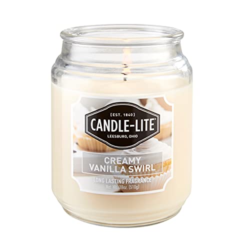 Candle-lite Scented Candles, Cinnamon Rolls Fragrance, One 18 oz., Brown Color & Scented Candles, Creamy Vanilla Swirl Fragrance, One 18 oz. Single-Wick Aromatherapy Candle, Off-White Color