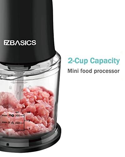 EZBASICS Food Processor, Small Electric Food Chopper for Vegetables, Meat, Fruits, Nuts, 2 Speed Mini Food Grinder With Sharp Blades, 2-Cup Capacity, Black
