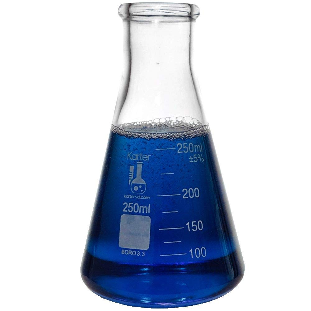 Glass Erlenmeyer Flask Set with Magnetic Stir Bar Set, 5 Sizes - 50, 150, 250, 500, and 1L, 3.3 Boro. Glass, Karter Scientific 213B4