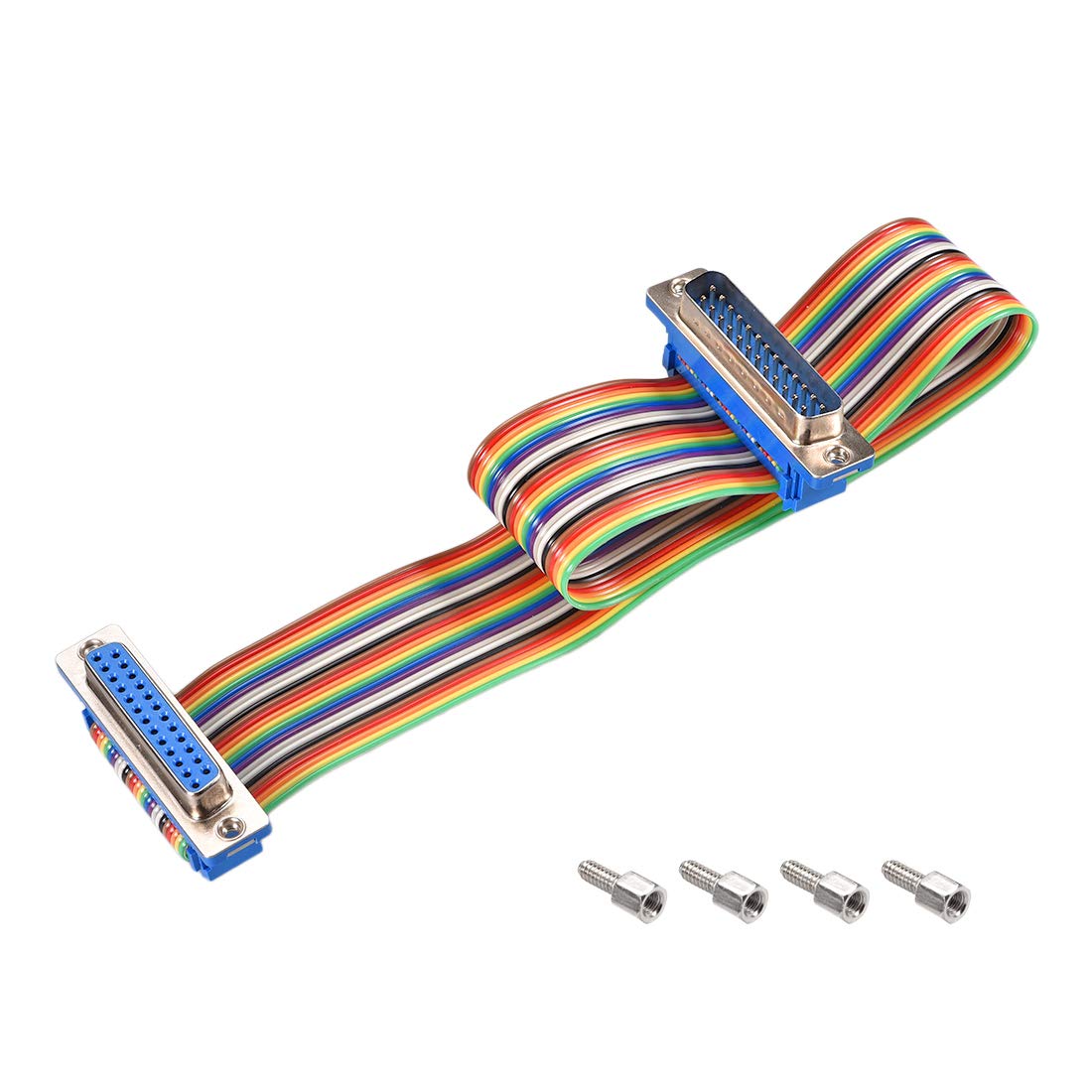 uxcell IDC Rainbow Wire Flat Ribbon Cable DB25 Male to DB25 Female Connector 2.54mm Pitch 11.8inch Length