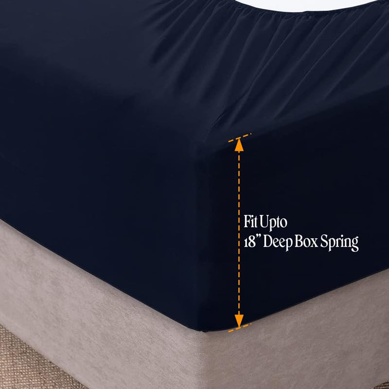 Absolute Mattress Box Spring Cover Twin Size Fits Upto 18" Inch Deep All Around Elastic for Snug Fit Your Mattress Polyester Fabric Thick Box Spring, Navy Blue
