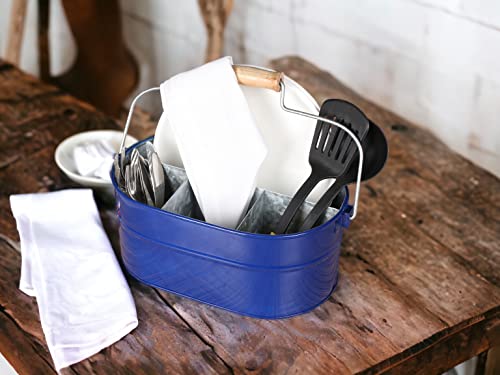 Alpha Living Home Utensil Caddy, Silverware Caddy Party, Silverware Caddy, Picnic Caddy, Flatware Caddy, Paper Plate Caddy, Galvanized Utensil Caddy, Metal Caddy, Outdoor Utensil Caddy - Slaty Grey