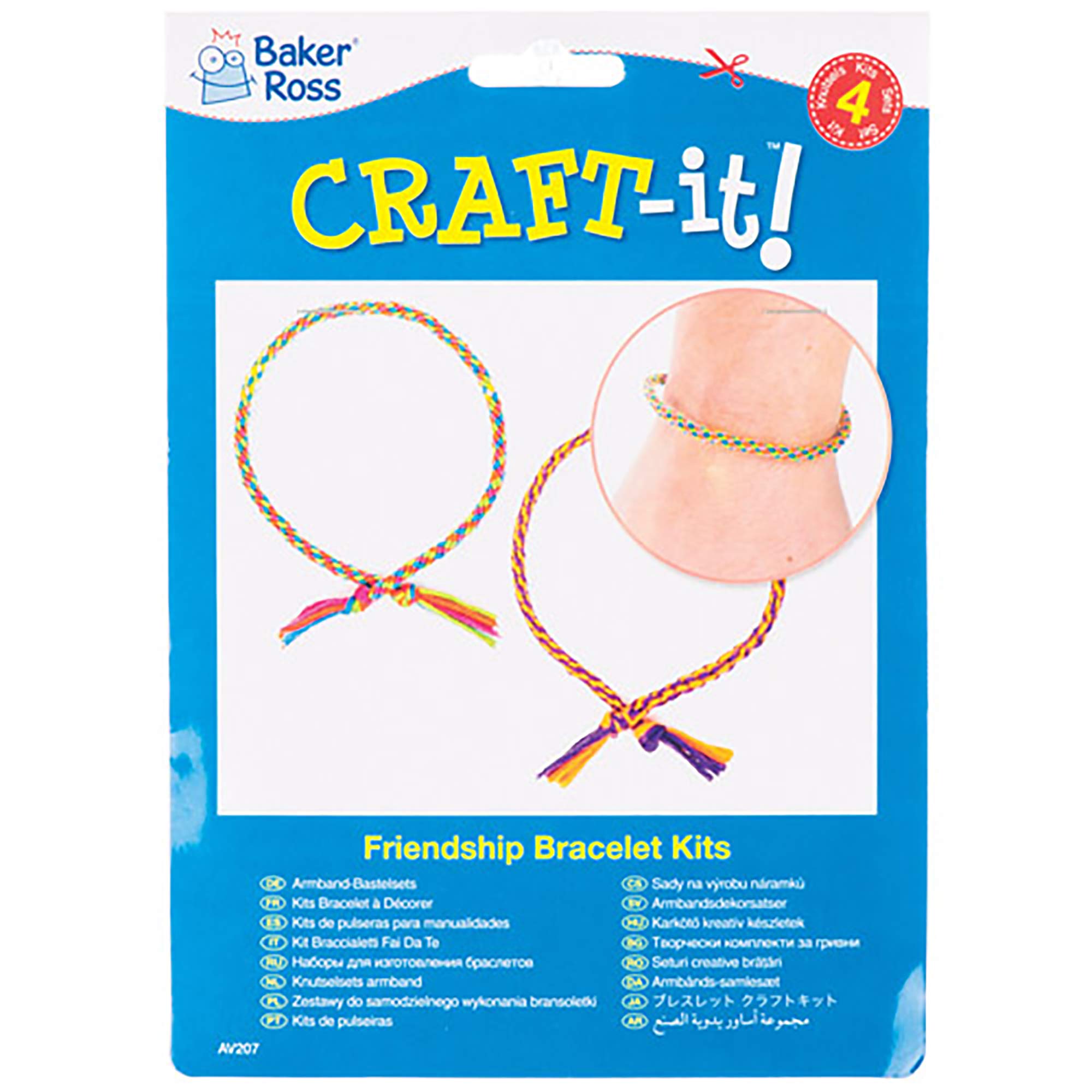 Baker Ross - AV207 Make Your Own Braided Friendship Bracelets - Creative Craft Kits for Kids to Design Make & Give as Gift (Pack of 4), 9.5cm, Assorted