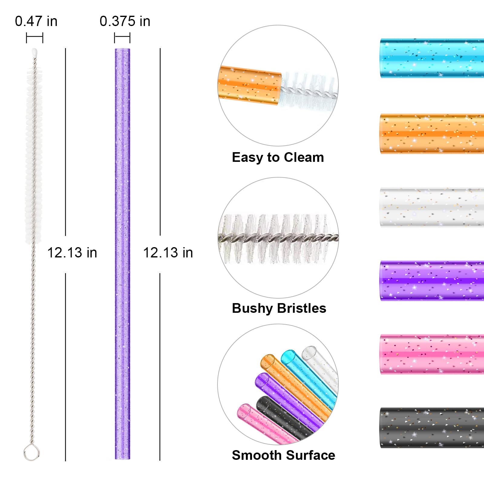 Allwith 12 PCS Replacement Straws for Stanley|Owala|Simple Modern 40oz 30oz Tumbler, Reusable Color Drinking Straws with Cleaning Brush for Stanley Cup Accessorie,BPA Free, Dishwasher Safe