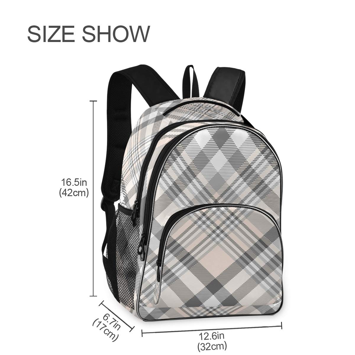 ALAZA Plaid in Pink Gray and White Travel Laptop Backpack Gifts for Men Women Fits 15.6 Inch Notebook
