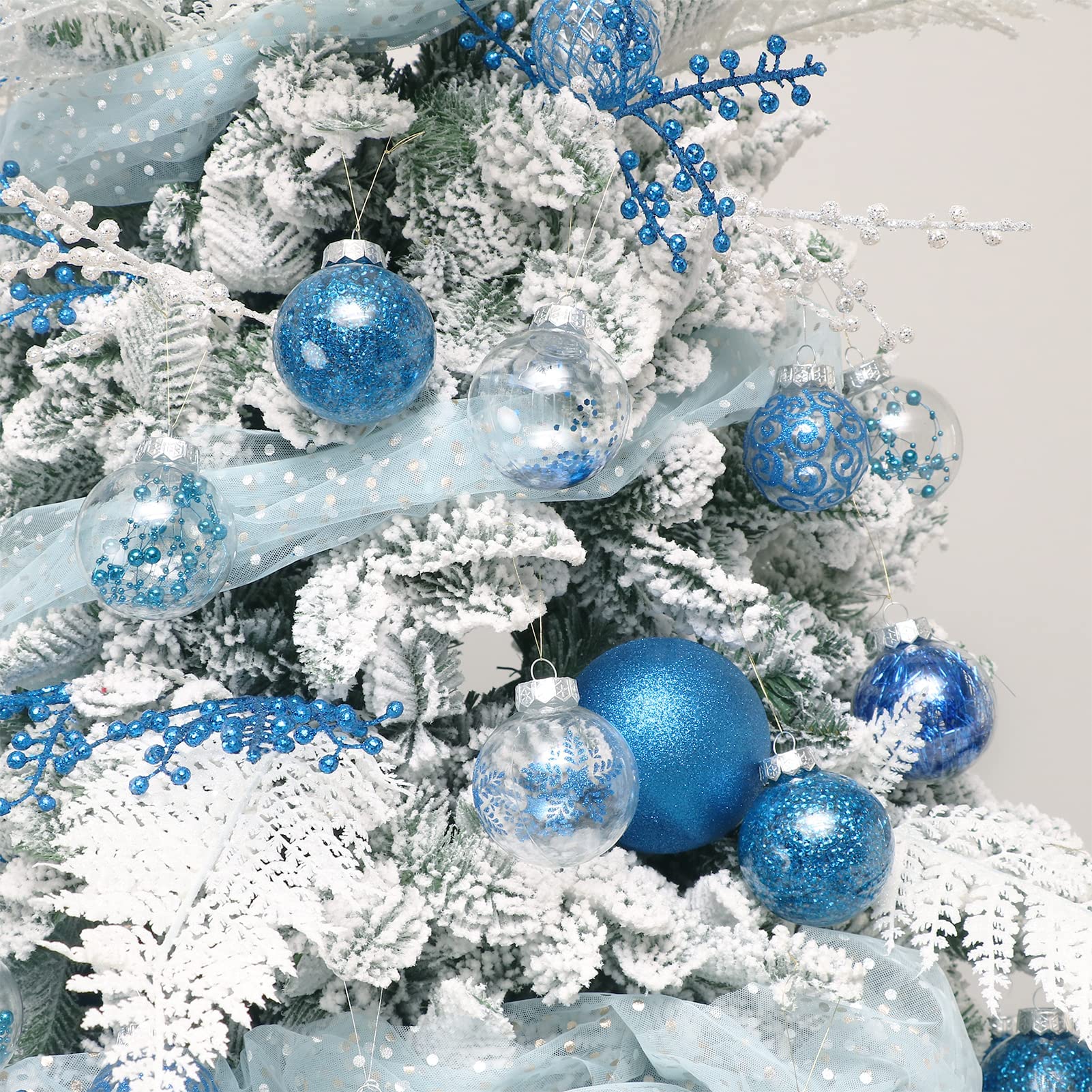 60MM/2.36" Clear Christmas Ornaments Set, 25PCS Shatterproof Decorative Hanging Ball Ornament with Stuffed Delicate Decorations, Xmas Tree Balls for Holiday Party - Green.