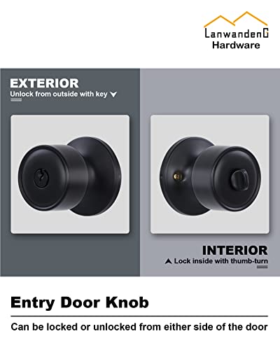 Lanwandeng Keyed Alike Entry Door Knob with Lock, Interior and Exterior Door Lock, Matte Black Door knobs with Lock for Bedroom/Bathrooom