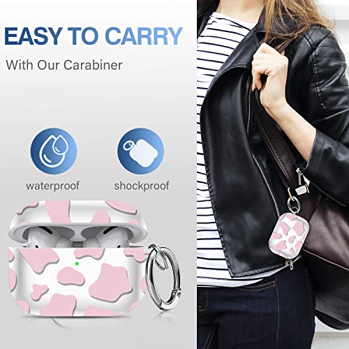 AirPods Pro Case Cover - Valkit Cute Milk Cow Pattern Soft TPU Protective Case Skin Portable & Shockproof Men Women Girls with Keychain for Apple Airpods Pro Charging Case (Hollow Pink Cow Pattern)