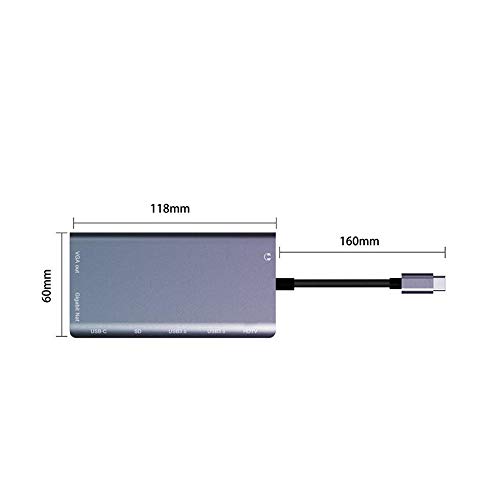 ZPLJ High-Speed Multi-Port 8 in 1 USB Splitter with Ethernet Port 4K HDMI 2 USB 3.0 and 1080P VGA USB-C Power Delivery 3.5mm Audio Support SD Card Reader Compatible for Flash Drive Portable