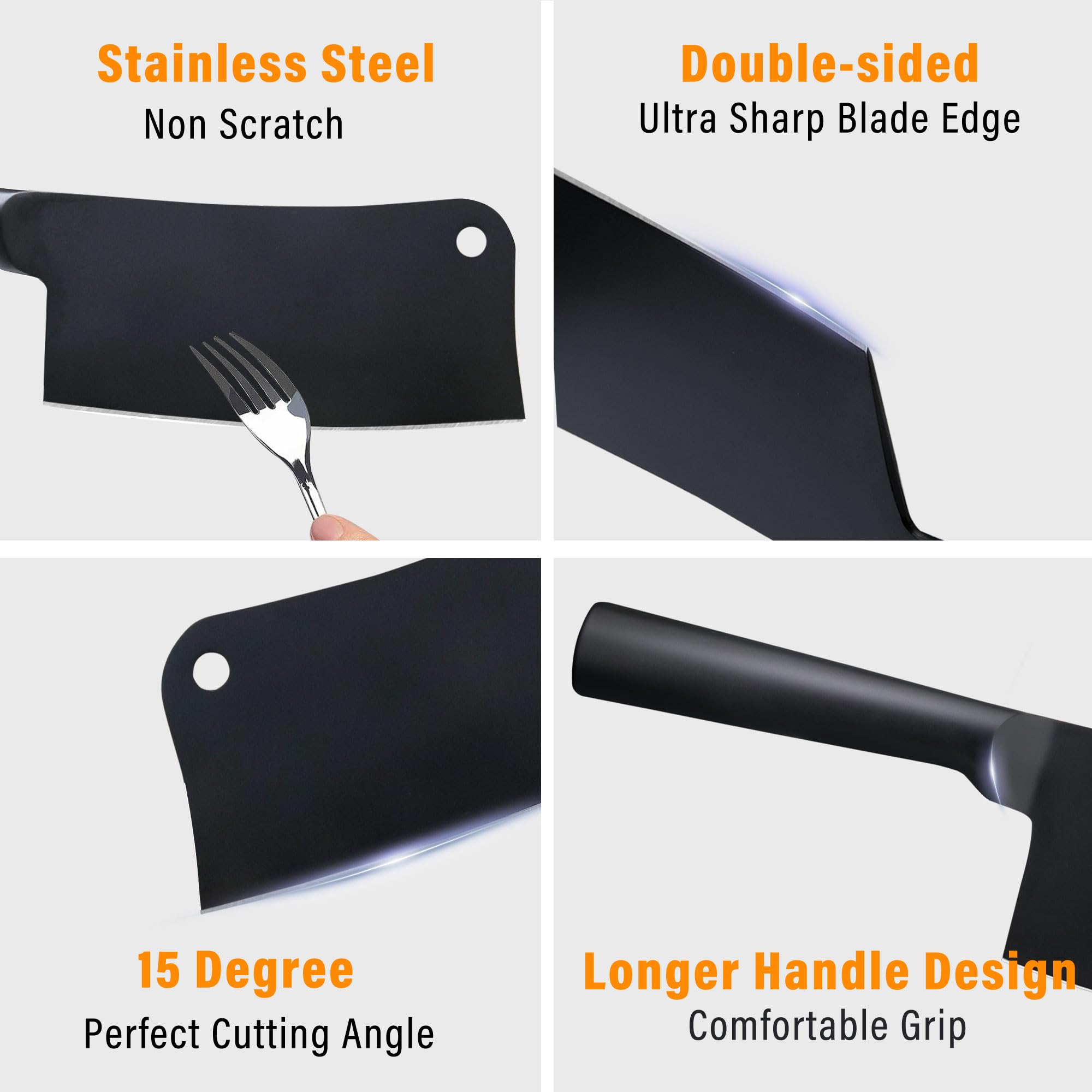 ZENG JIA DAO Meat Cleaver Knife, 6.7" Stainless Steel Butcher Chopper with Black Coating Ergonomic Sturdy Handle 2024 Gift
