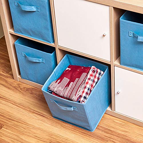 EZOWare Bundle Kit 6 Pcs Niagara Blue Collapsible Fabric Cube Storage Bin Baskets + 4 Closet Wardrobe Dresser Drawer Organizer Divider For Organizing Nursery Baby Clothes