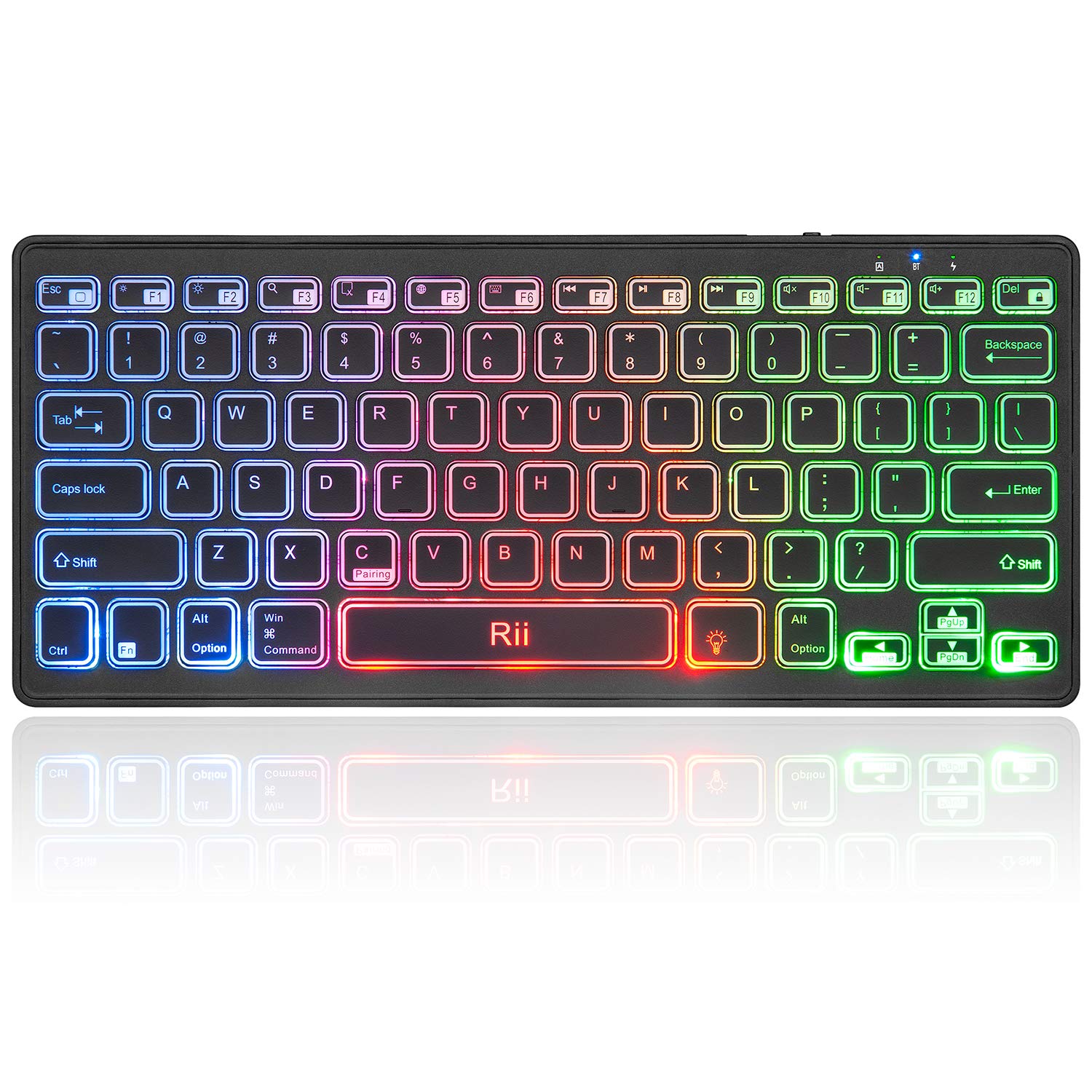 Rii Bluetooth 4.0 Wireless Multiple Color Rainbow LED Backlit Keyboard With Rechargeable Battery For iOS Android and Windows Tablet PC Laptop Notebook MacBook