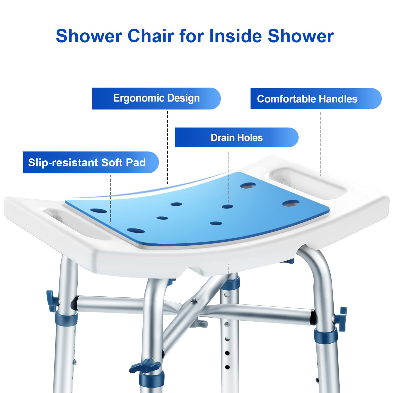 Aliseniors Shower Chair for Inside Shower - Nonslip Bath Shower Stool with Padded Seat Holes for Tub and Bathroom - Comfortable Bathing Bench for Elderly, Senior or Disabled and Handicap