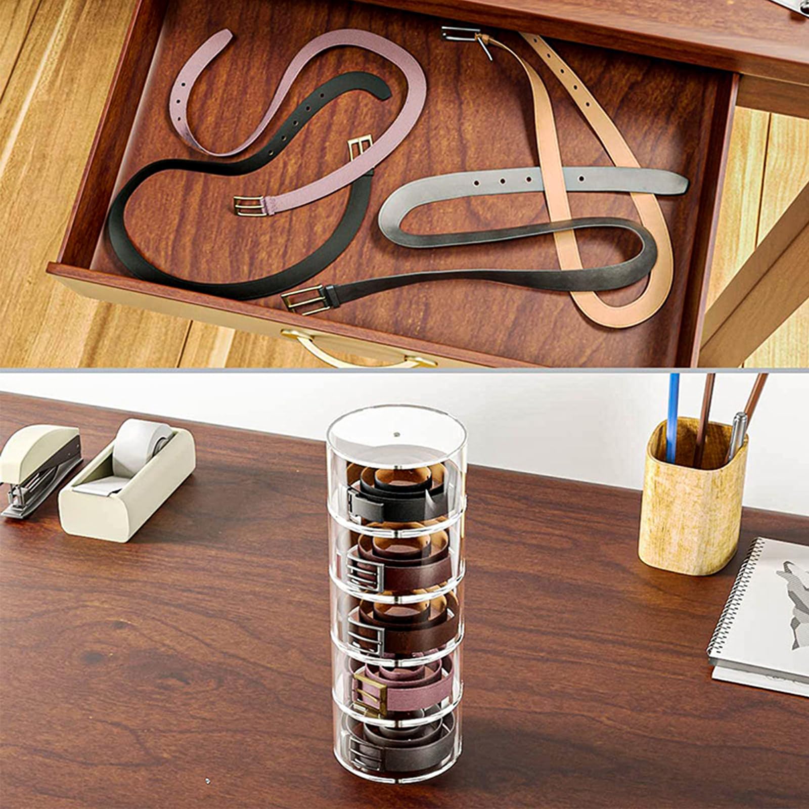 ABuff Acrylic Belt Organizer for Closet, 5 Layers Belt Display Case Transparent Storage Holder for Belt, Watches, Jewelry, Bracelets, Makeup and Other Accessories
